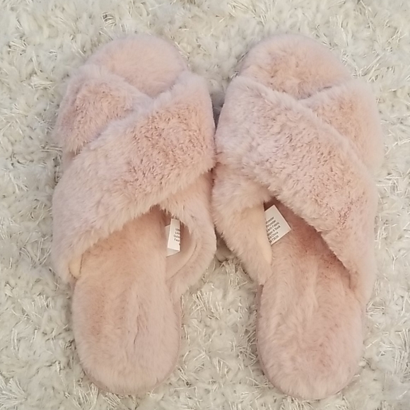 Shoes | Inc Fuzzy Pink Slide Slippers | Poshmark